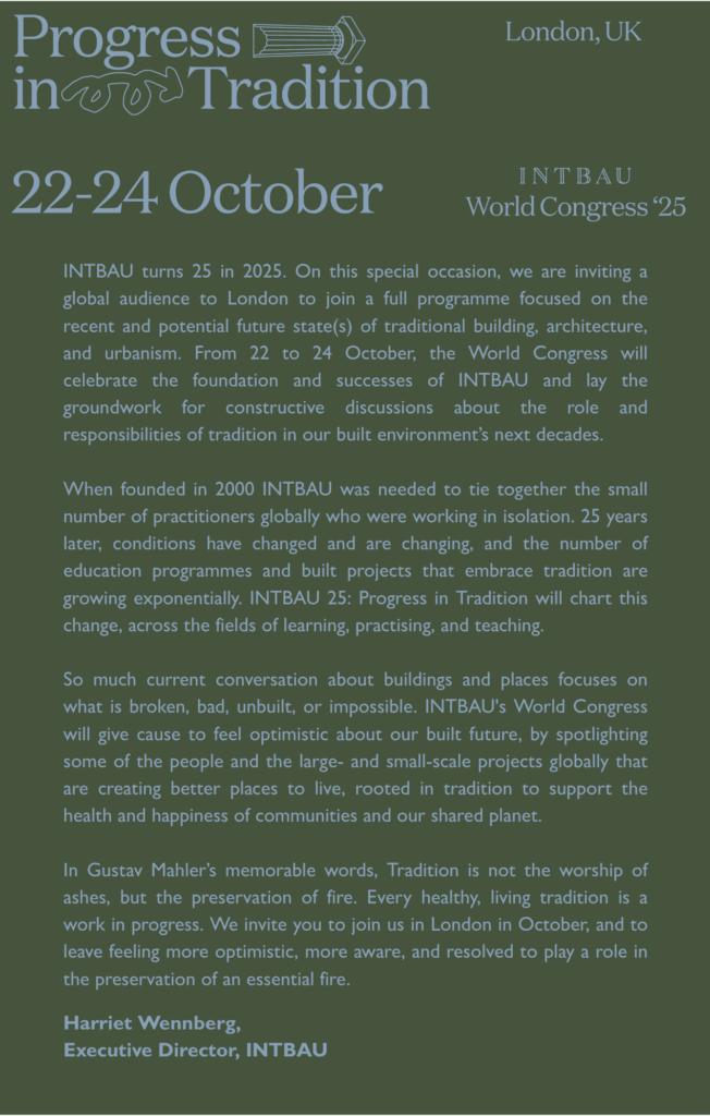 INTBAU 25: Progress in Tradition | INTBAU